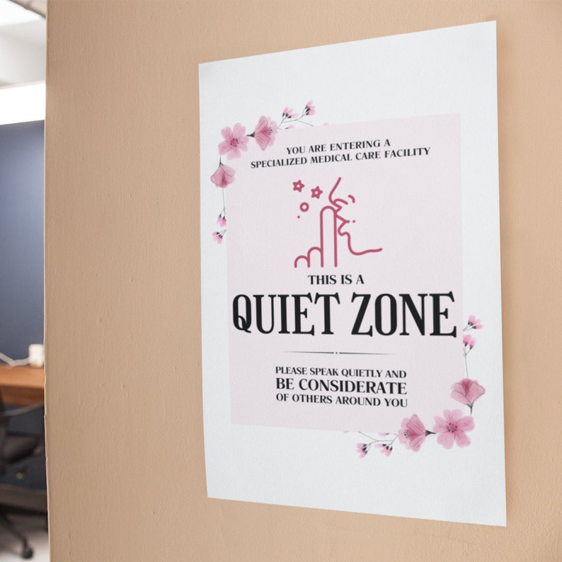 PRINTABLE Pink Quiet Zone SIGN, Speak Quietly Medical Care Facility ...