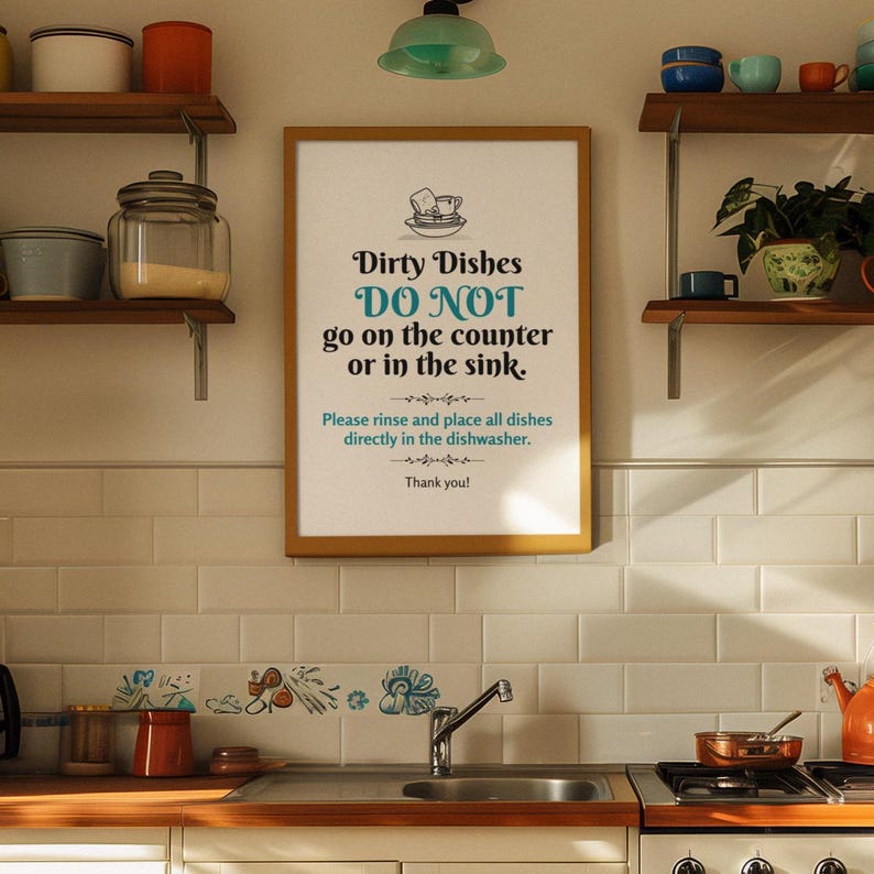 PRINTABLE Dirty Dishes Do Not Go on the Counter SIGN, Kitchen Etiquette ...