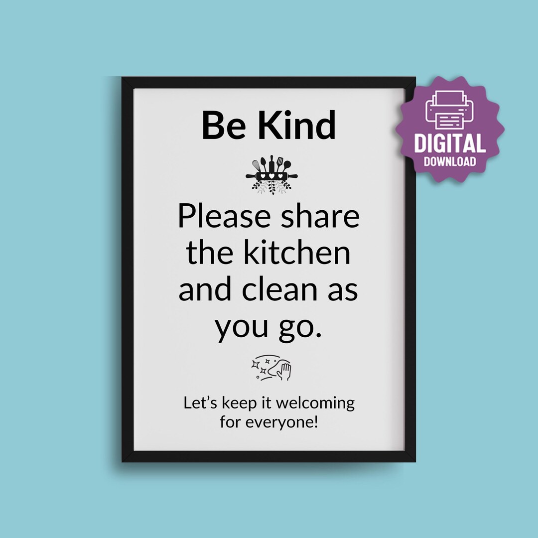 PRINTABLE Shared Kitchen SIGN, Shared Kitchen Facility Guidelines ...