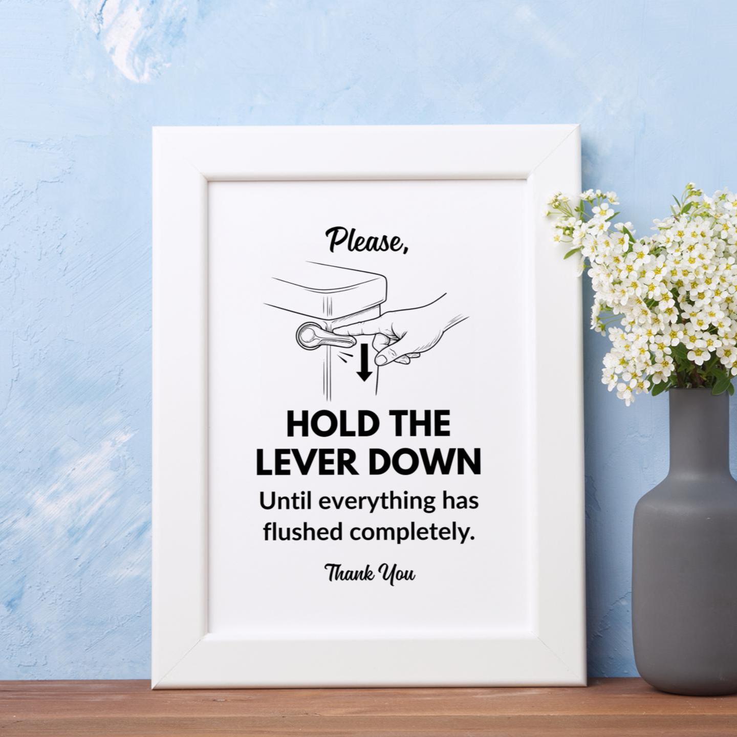 PRINTABLE Please Hold Lever Down SIGN, Commercial Restroom Notice ...