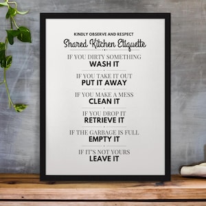 PRINTABLE Kitchen Etiquette SIGN, Shared Kitchen Guidelines, Workplace ...