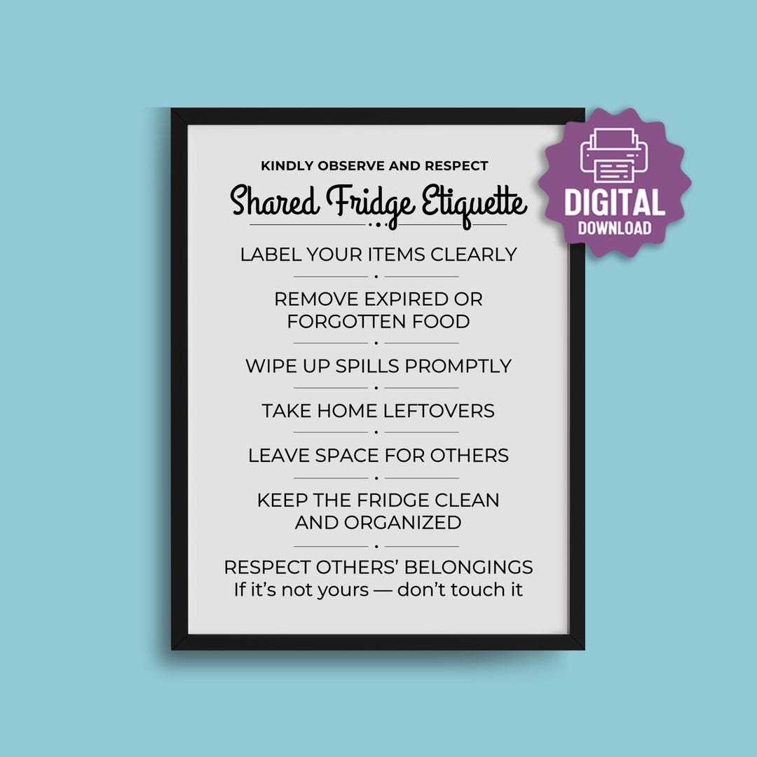 PRINTABLE Shared Fridge Etiquette SIGN, Shared Kitchen Guidelines ...