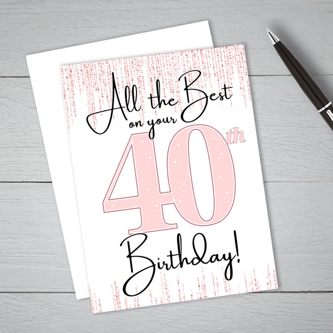 PRINTABLE Happy 40th Birthday Card, Turning 40 Pink Card for Wife ...