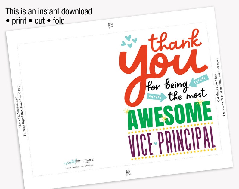 PRINTABLE Vice Principal CARD, End of Year Thank You, Appreciation Card ...