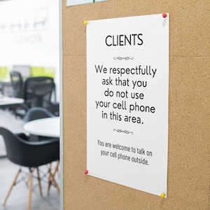 PRINTABLE No Cell Phones SIGN, Waiting Room SIGN, Therapist, Reception ...