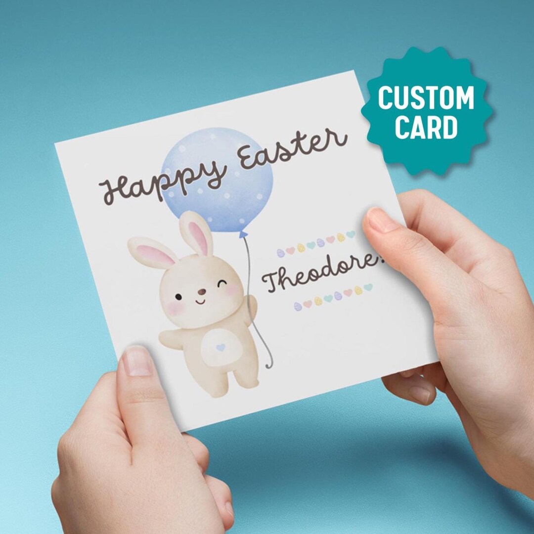 PRINTABLE Custom Happy Easter CARD With Bunny, Personalized Easter Card ...