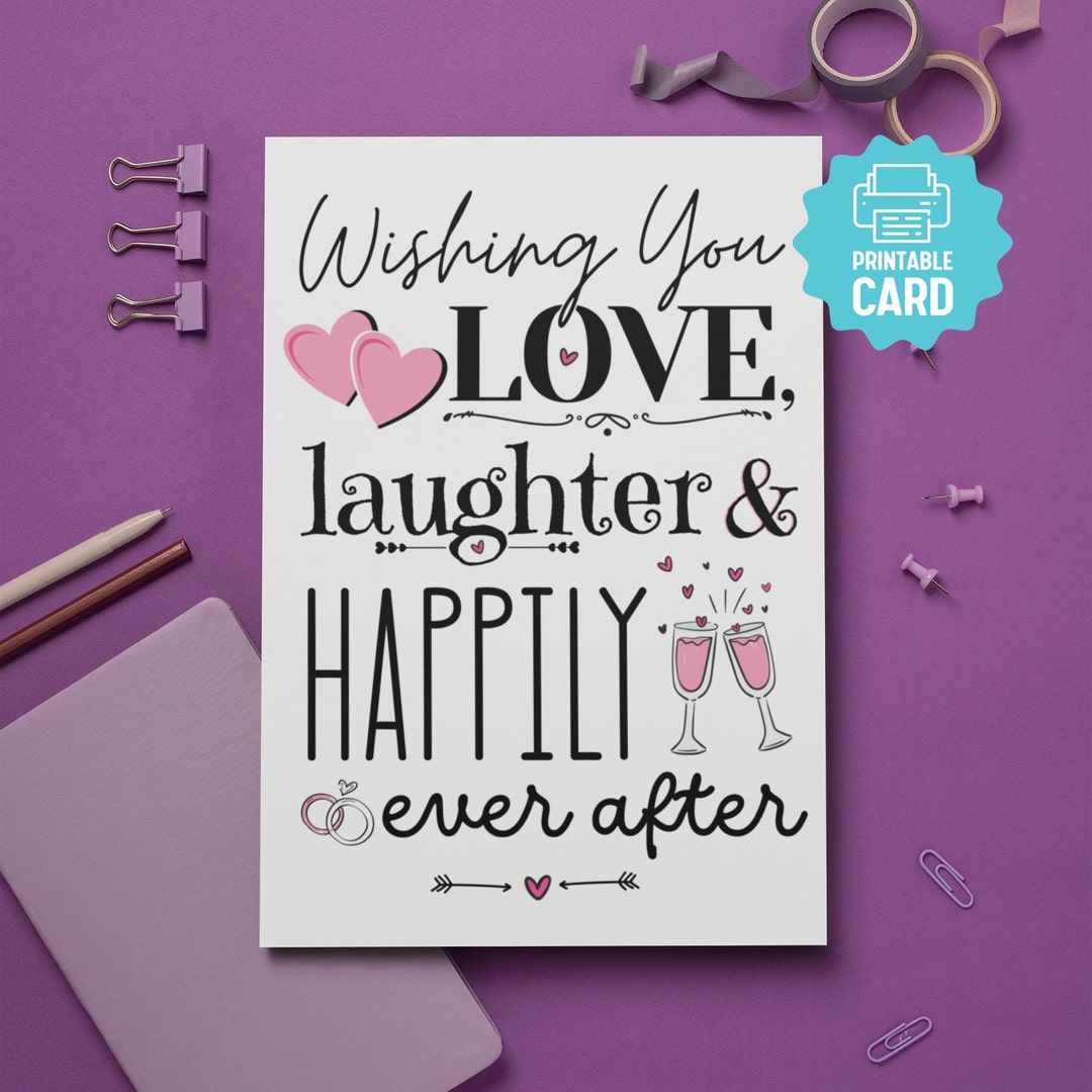 PRINTABLE Love Laughter & Happily Ever After CARD, Pink Wedding Hearts ...