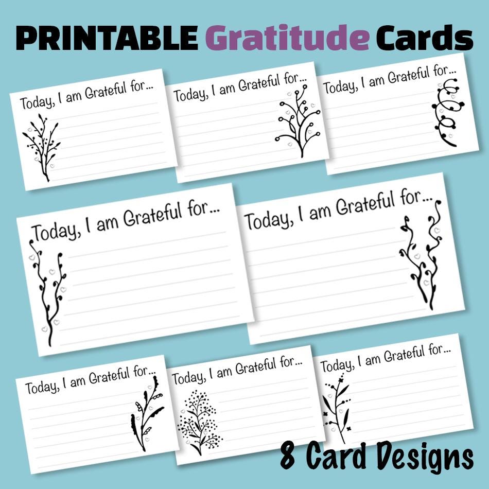 PRINTABLE Gratitude Cards, Daily Grateful Cards for Jar, Print Your Own ...