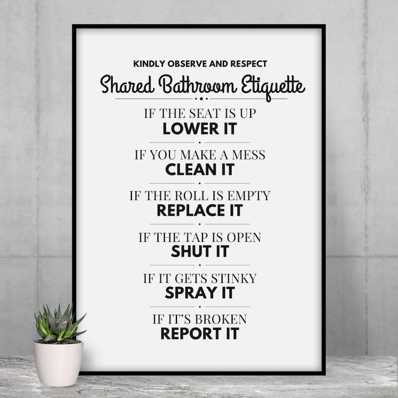 PRINTABLE Bathroom Etiquette SIGN, Workplace Restroom Signage, Shared ...