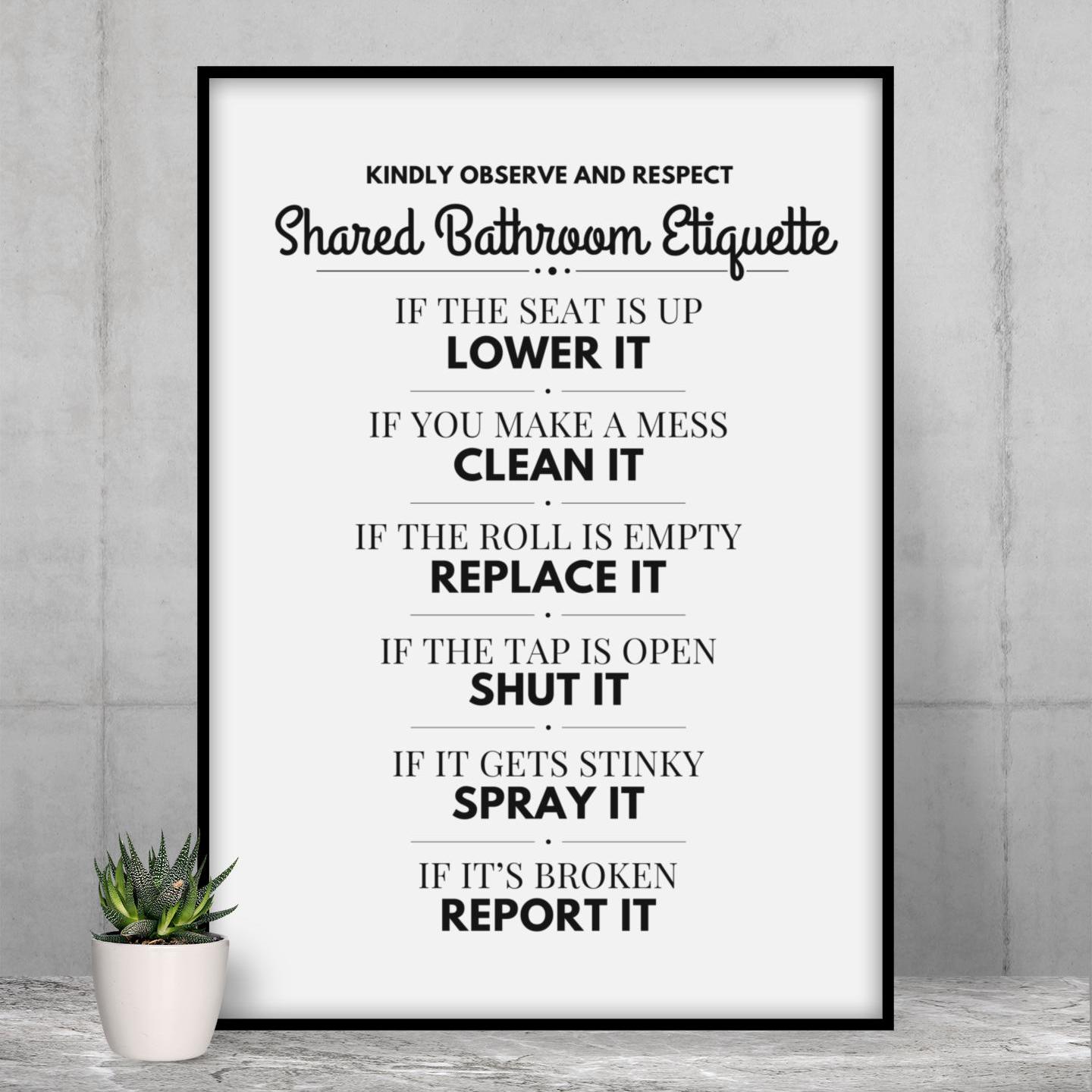 PRINTABLE Bathroom Etiquette SIGN, Workplace Restroom Signage, Shared ...