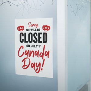 PRINTABLE Closed on Canada Day SIGN, Cafe Closed Canada Day, Business ...