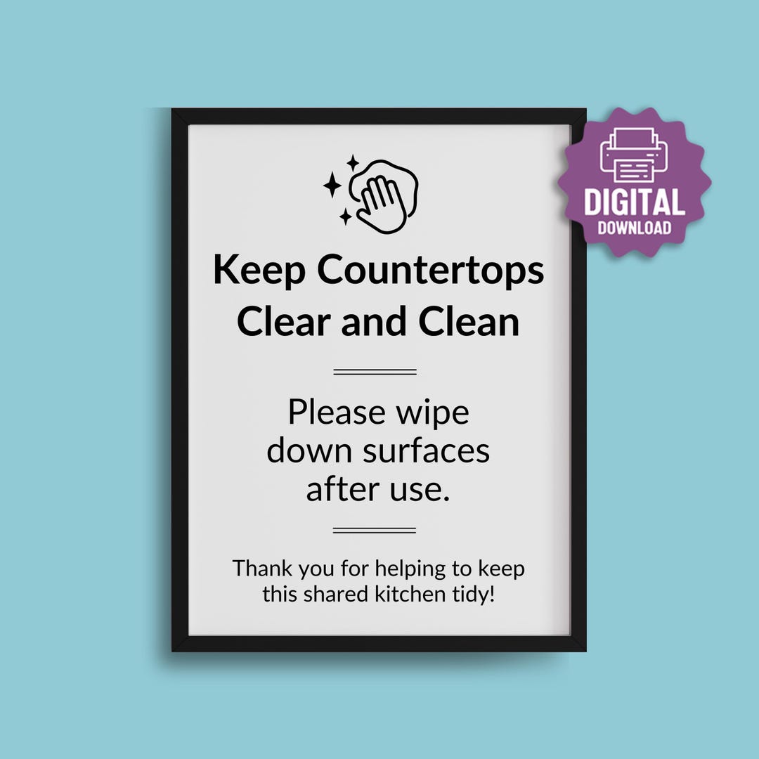 PRINTABLE Shared Kitchen SIGN, Keep Countertops Clean, Workplace ...
