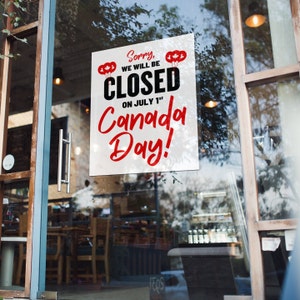 PRINTABLE Closed on Canada Day SIGN, Cafe Closed Canada Day, Business ...