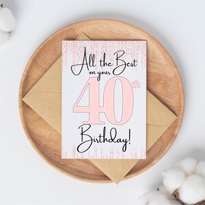 PRINTABLE Happy 40th Birthday Card, Turning 40 Pink Card for Wife ...
