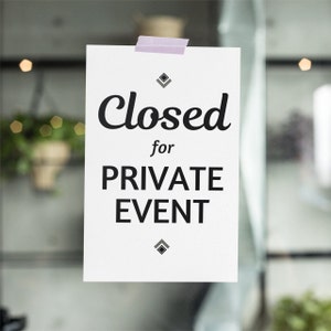 PRINTABLE Closed for Private Event SIGN, Closed Today, Special Event ...