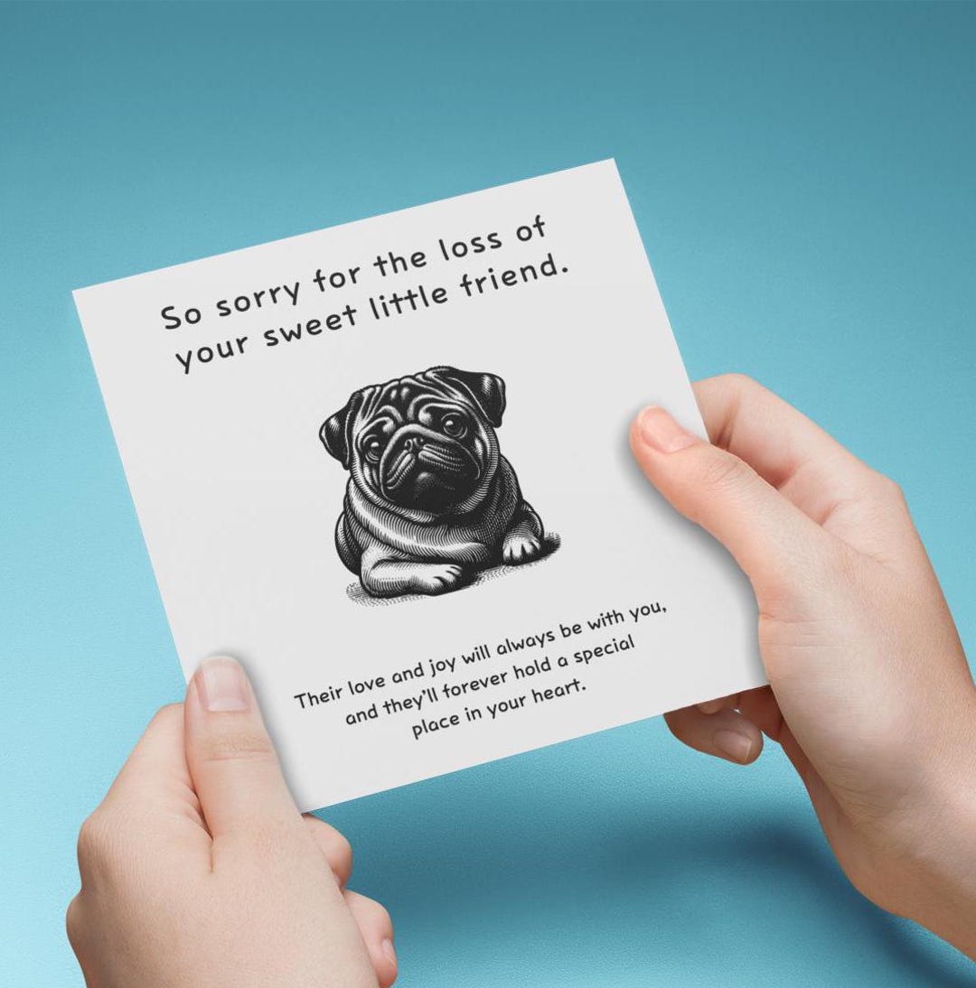 PRINTABLE Pet Dog Sympathy CARD, Sweet Pug, Pet Condolences, Sorry for ...