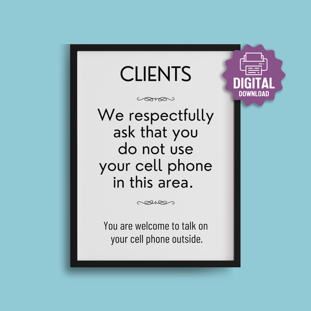 PRINTABLE No Cell Phones SIGN, Therapist Waiting Room, Reception Front ...