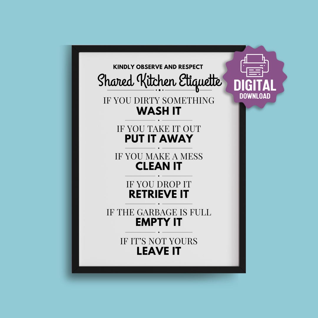 PRINTABLE Kitchen Etiquette SIGN, Shared Kitchen Guidelines, Workplace ...