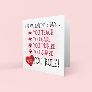 PRINTABLE Valentine's Day CARD for Teacher, Valentine Card for Teacher ...
