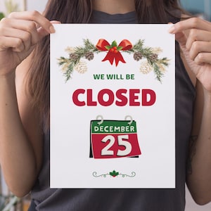 PRINTABLE Closed December 25th SIGN, Closed on Christmas Day, Office ...