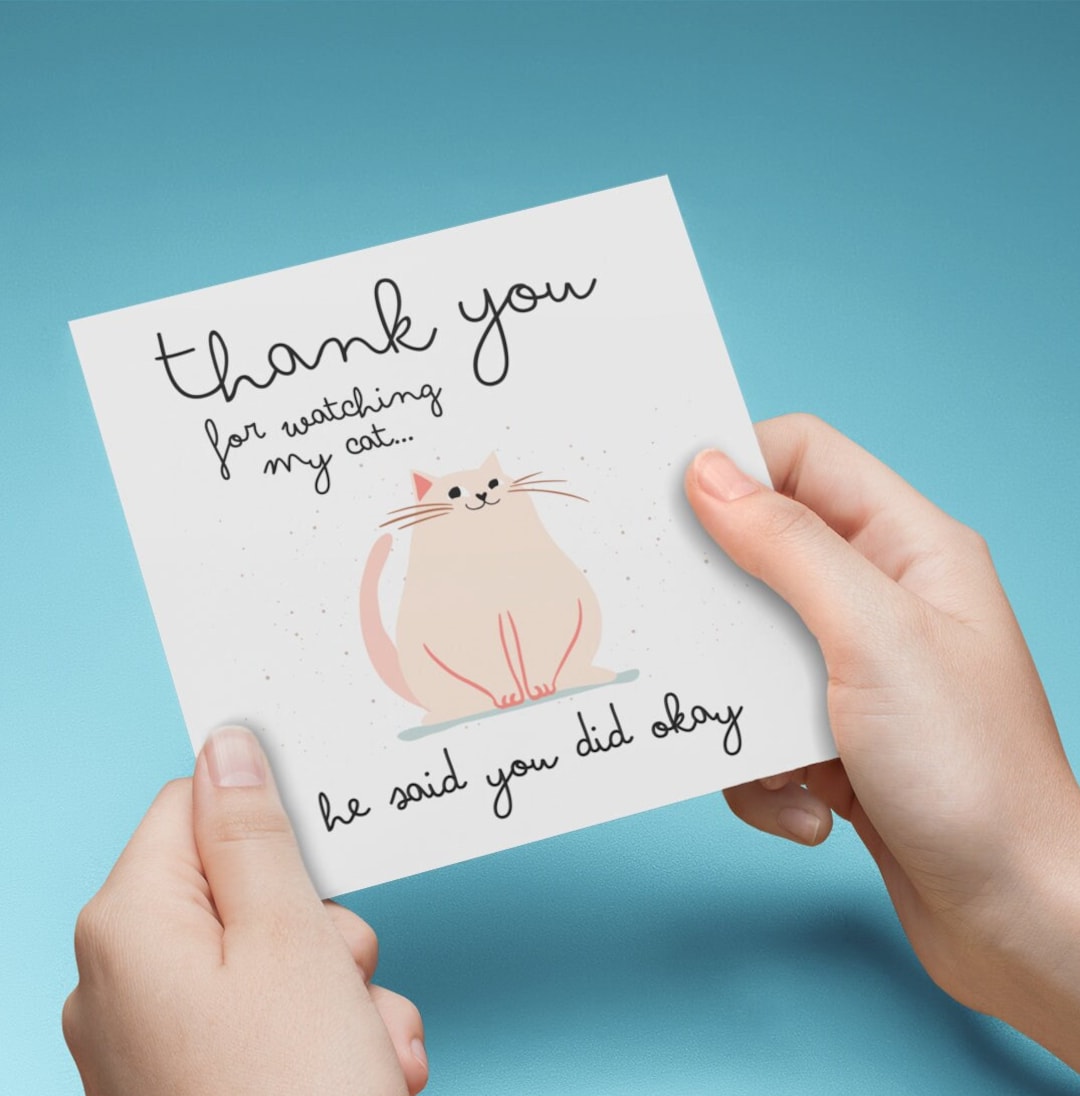PRINTABLE Cat Sitting CARD, Thank You for Watching My Cat, Thank You ...