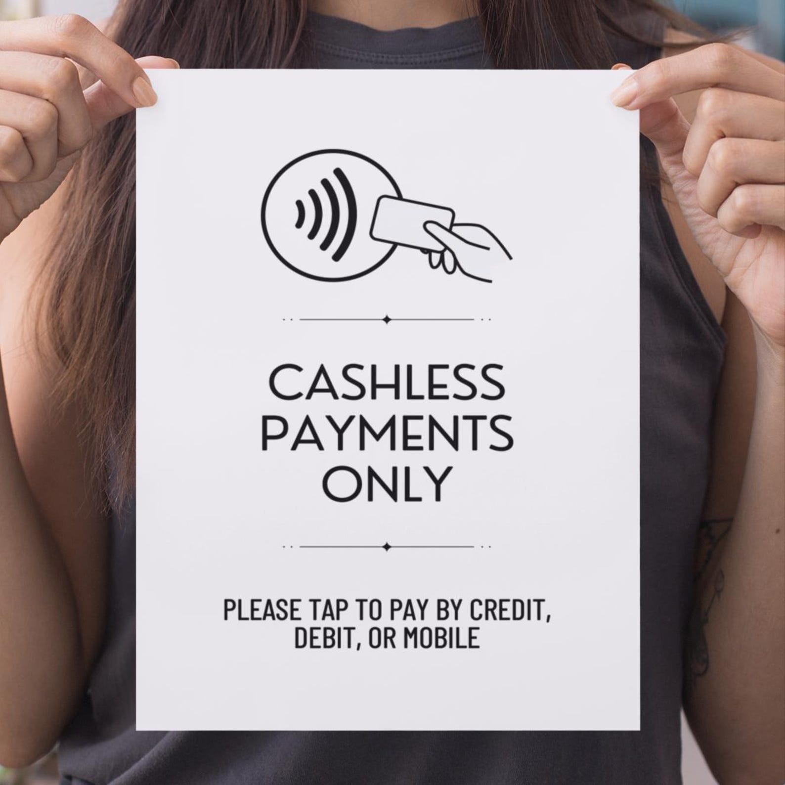 PRINTABLE Cashless Payments Sign, Credit, Debit & Mobile Pay Only, Tap ...