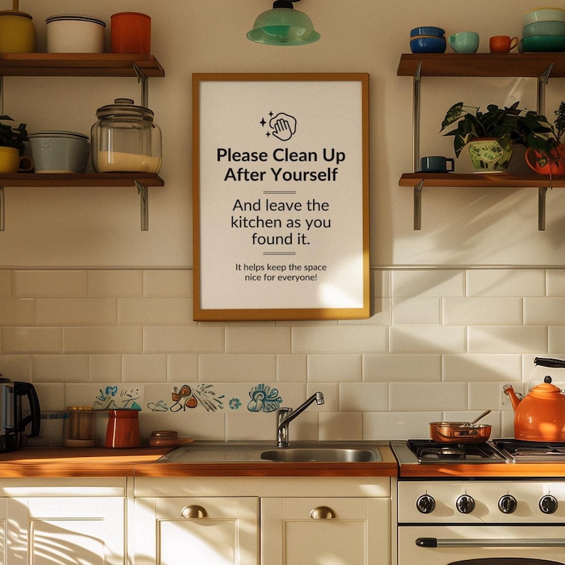 PRINTABLE Clean up After Yourself SIGN, Shared Kitchen, Airbnb Kitchen ...