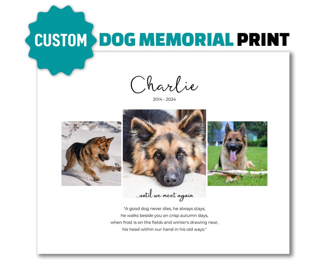 CUSTOM Dog Memorial PRINTABLE, Personalized Pet Portrait Print Files ...