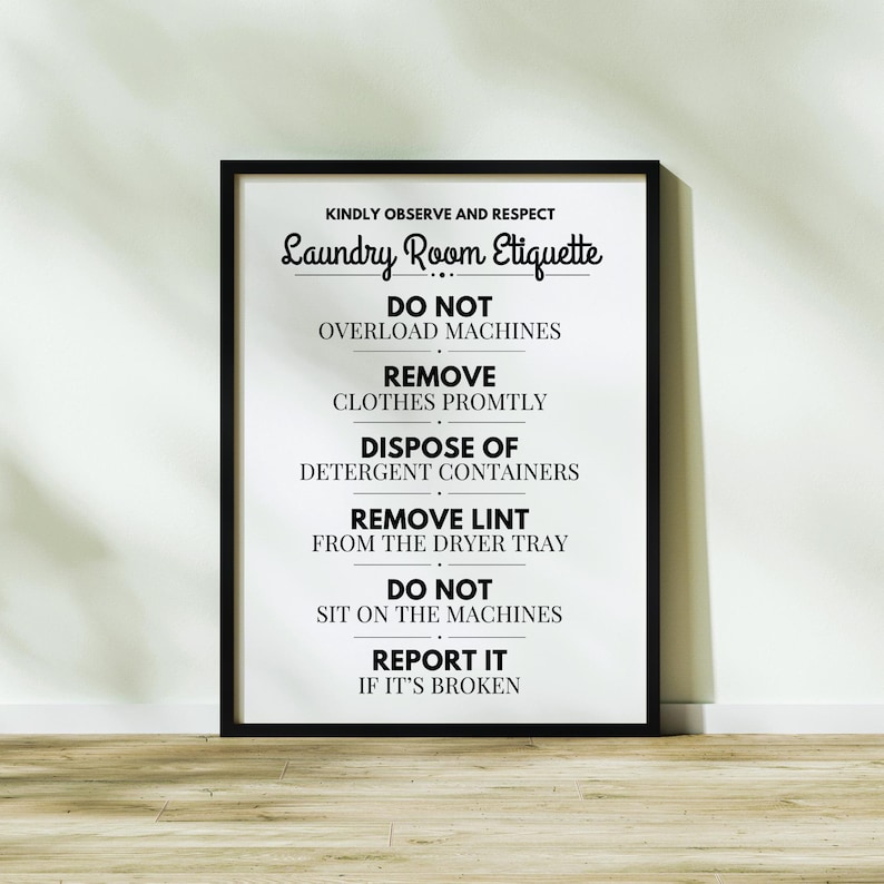 PRINTABLE Shared Laundry Room PRINT, Communal Laundry Guidelines ...