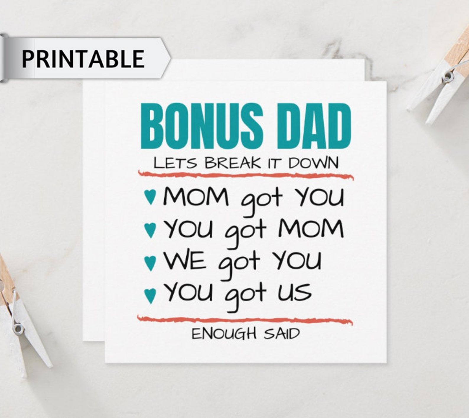 Bonus Dad PRINTABLE Card Father's Day Card Bonus Dad - Etsy