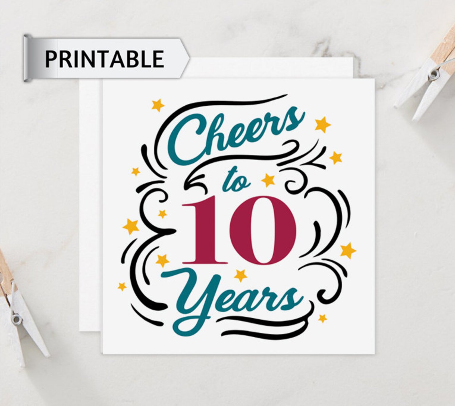 PRINTABLE Cheers to 10 Years CARD, 10 Year Work Anniversary, Office ...