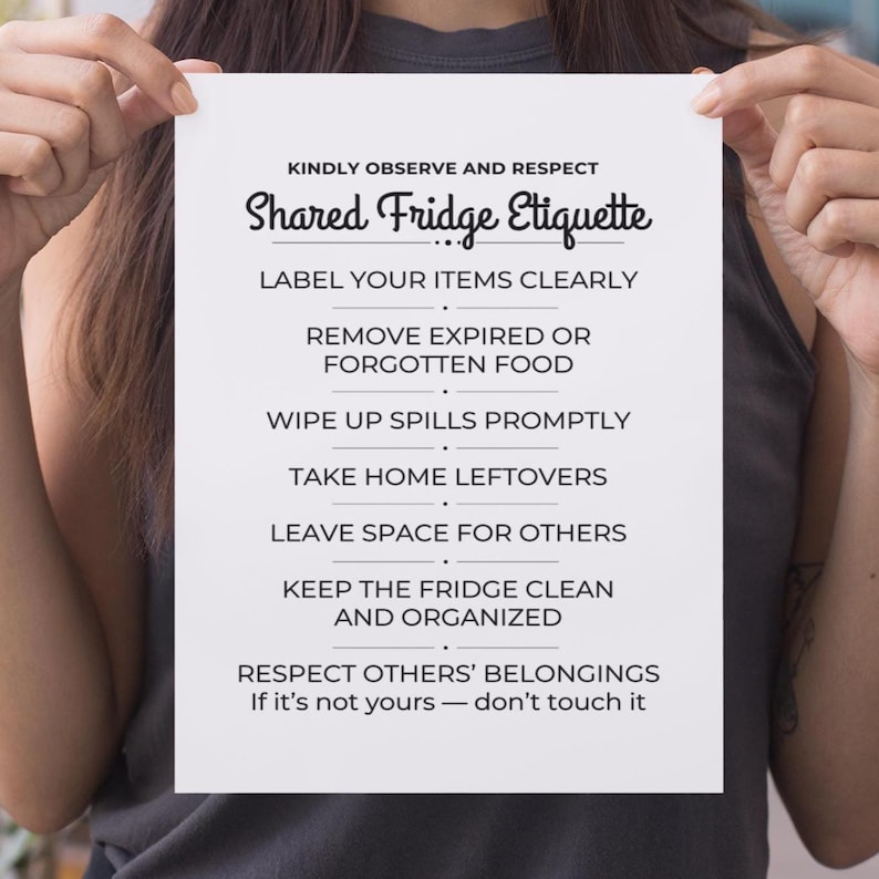 PRINTABLE Shared Fridge Etiquette SIGN, Shared Kitchen Guidelines ...