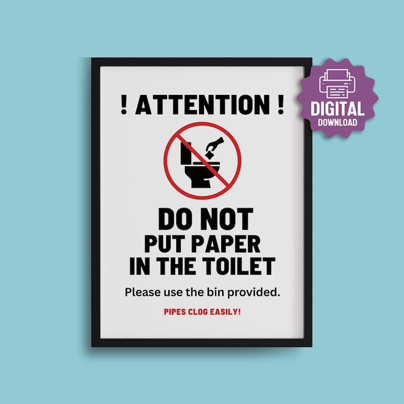 Do Not Put Toilet Paper in Toilet Sign - Etsy