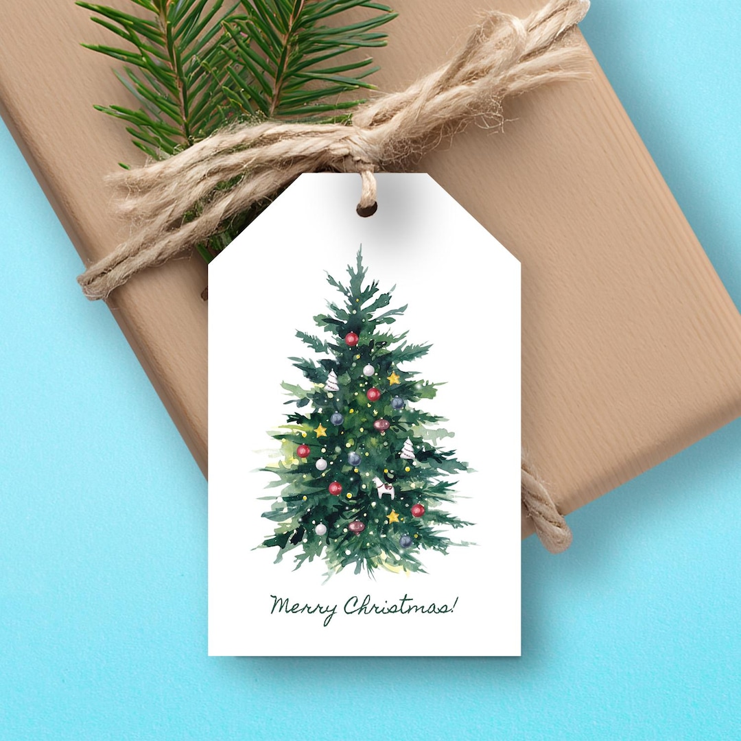 PRINTABLE Christmas Tree Tags, Festive Christmas Tree, Classic Merry ...