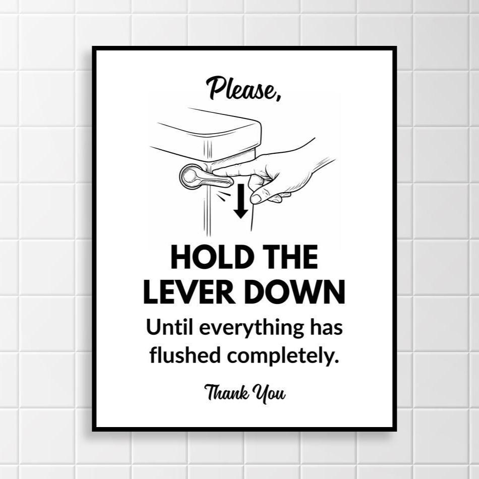 PRINTABLE Please Hold Lever Down SIGN, Commercial Restroom Notice ...