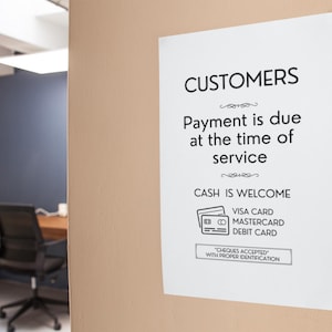 PRINTABLE Payment is Due SIGN, Waiting Room SIGN, Payment Due at Time ...