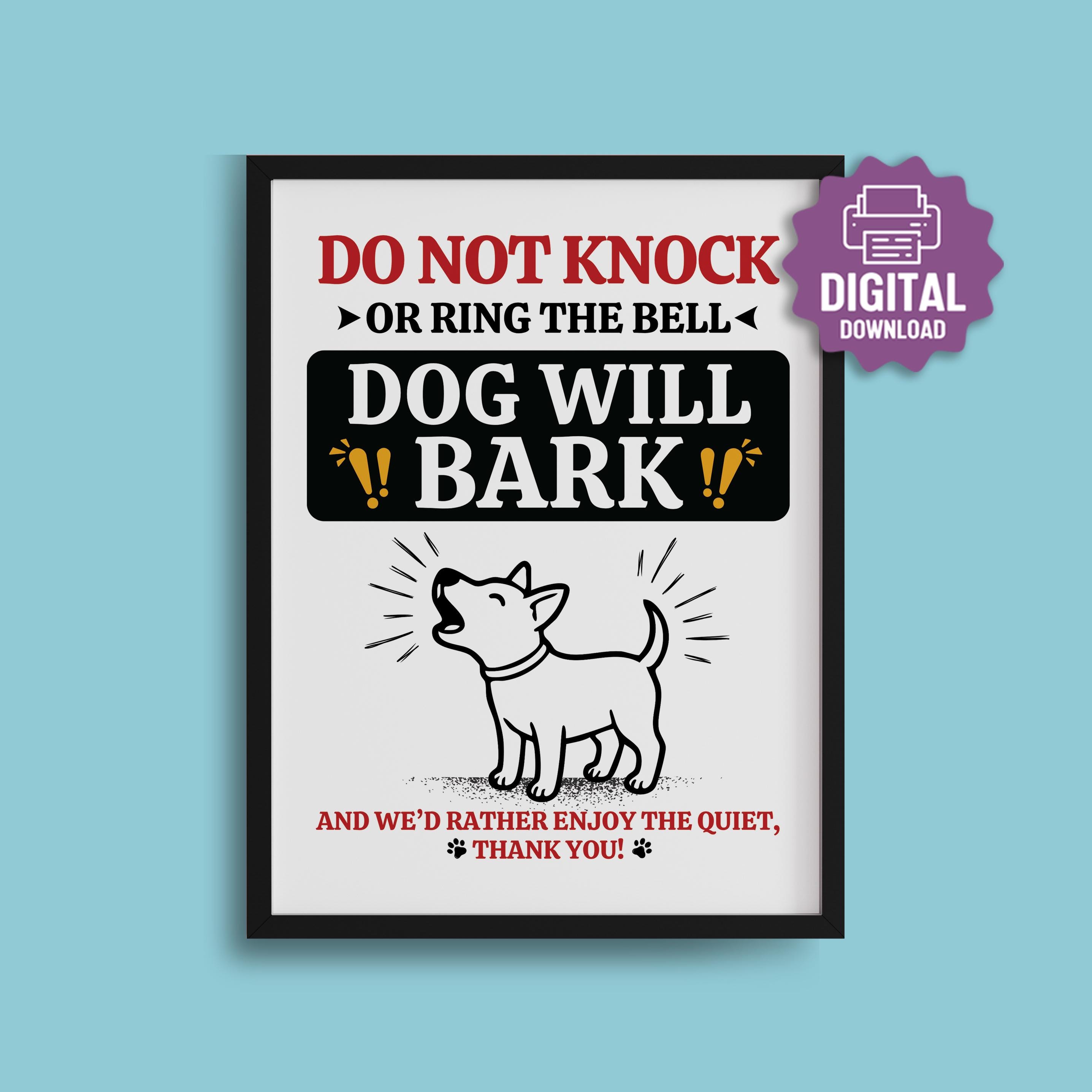 PRINTABLE Do Not Knock Sign, Please Do Not Ring Bell, Dog Will Bark ...