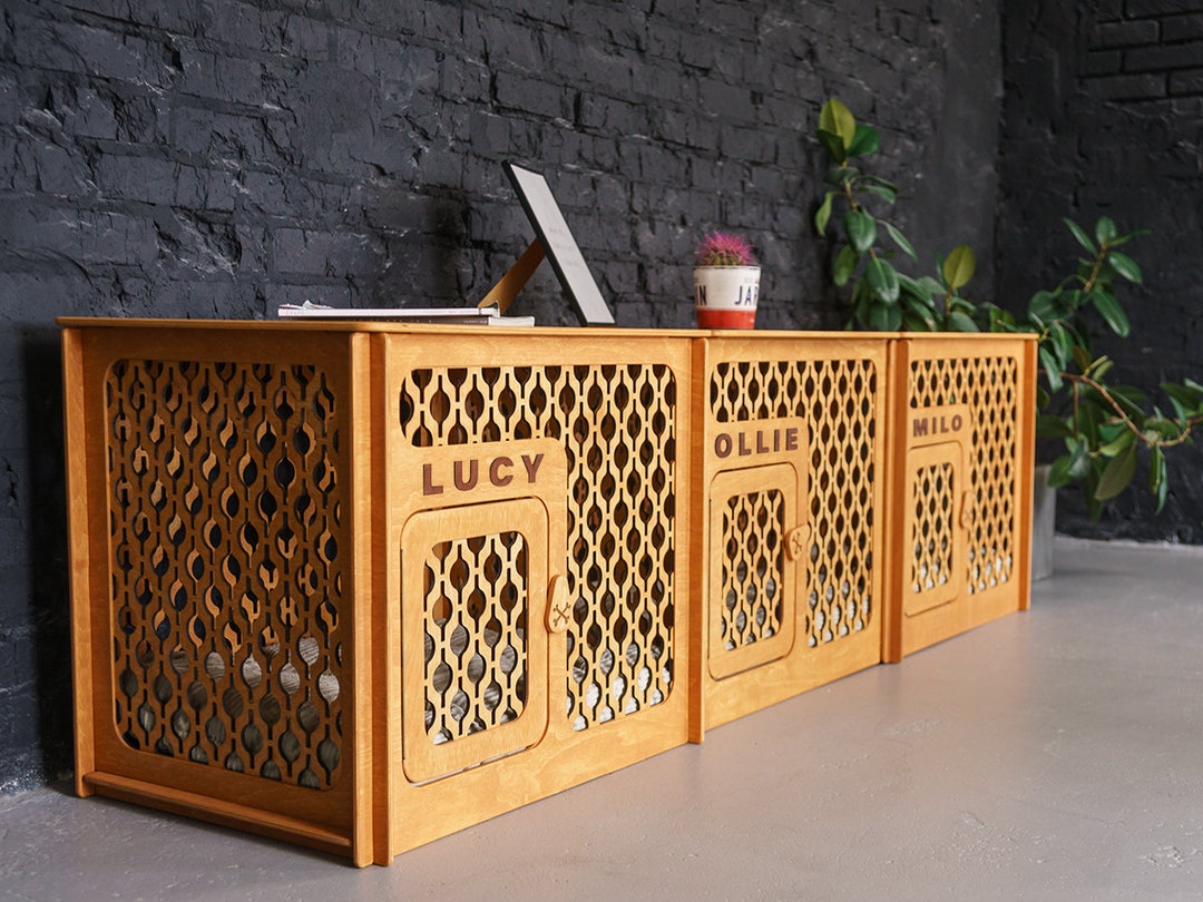 Triple Dog Kennel With Divider, 3 Dog Crate, Dog Cage Indoor, Wooden ...