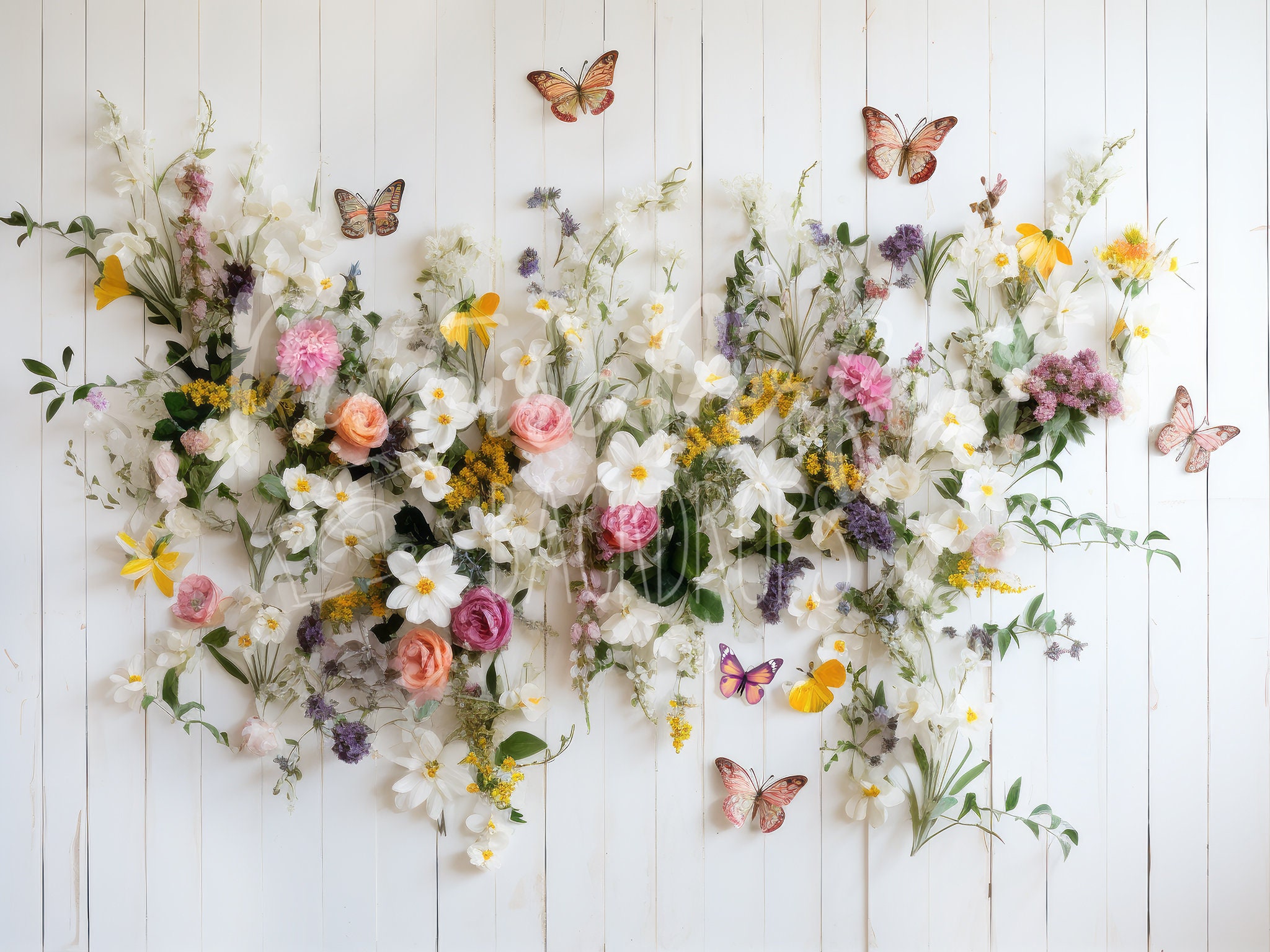 Wild Flower and Butterflies Backdrop - Etsy