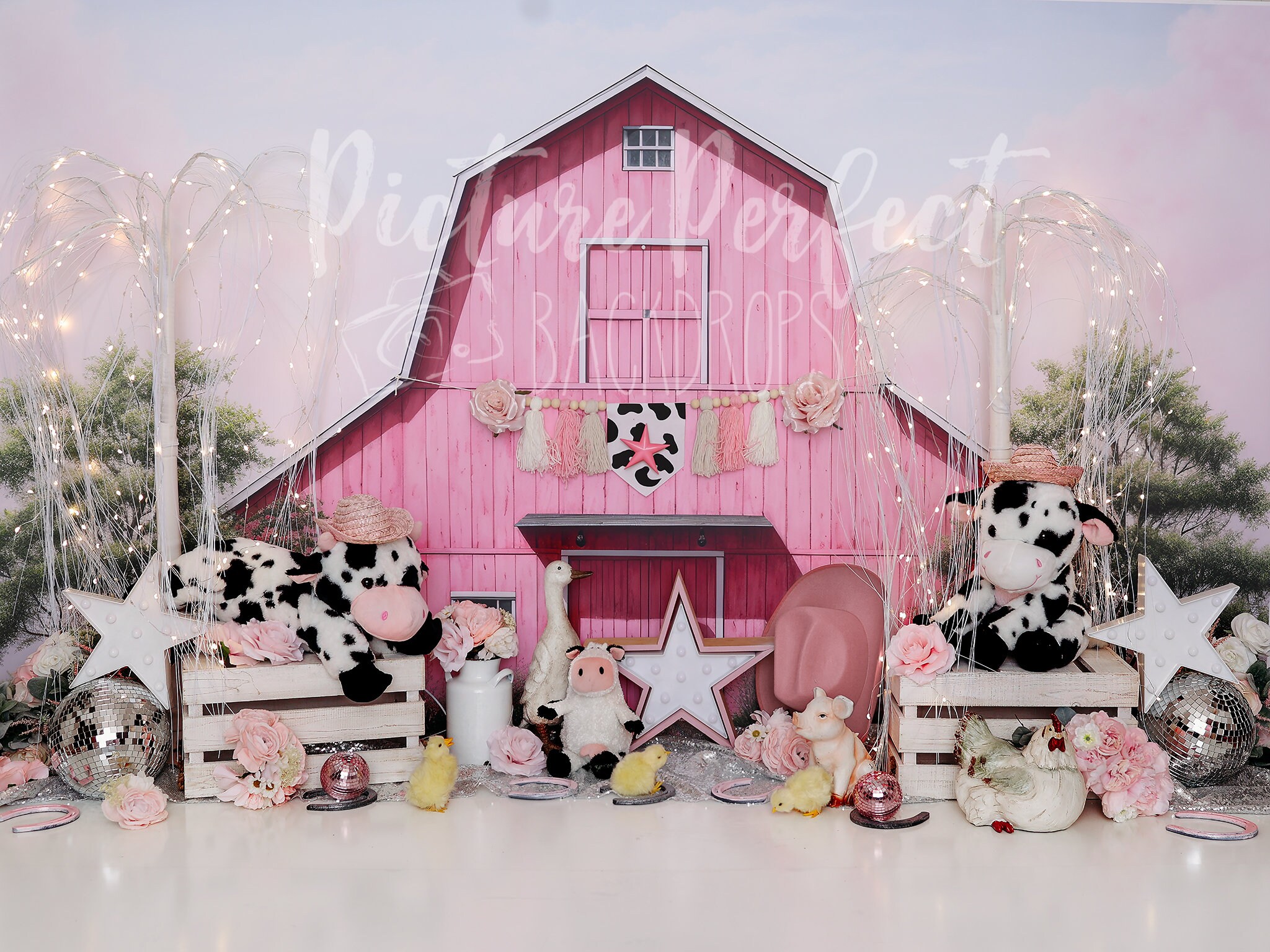 Pink Barn Glam Cowgirl Backdrop with Props Printed on Backdrop - Etsy