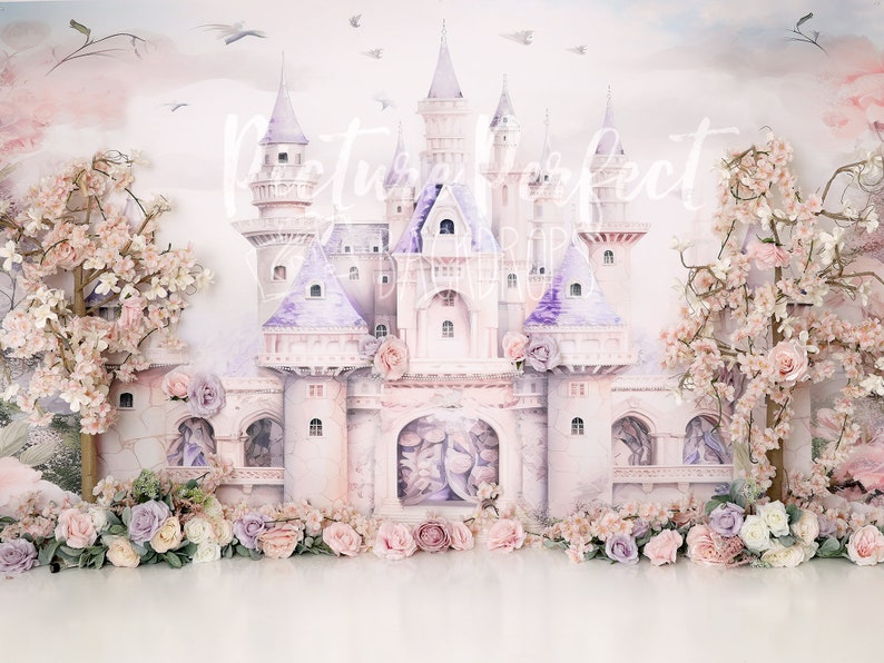 Alex's Princess Castle Floral Backdrop with Props Printed on Backdrop ...