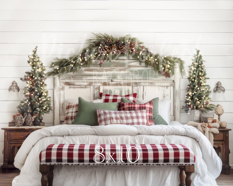 Farmhouse Christmas Bed Backdrop Available in 8x10 and 8x12 - Etsy
