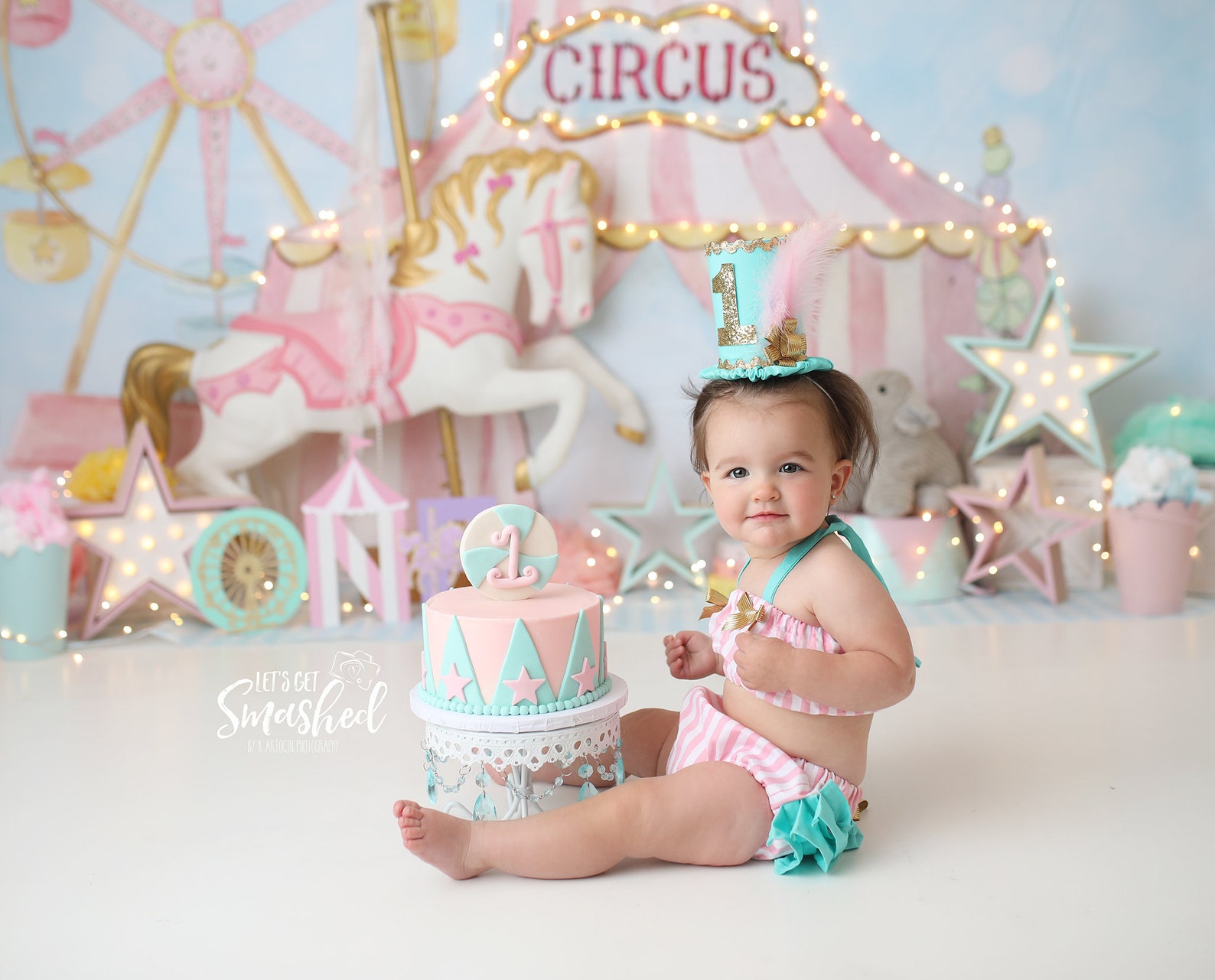 Pink Circus Carousel Backdrop with Props Printed on the Backdrop - Etsy