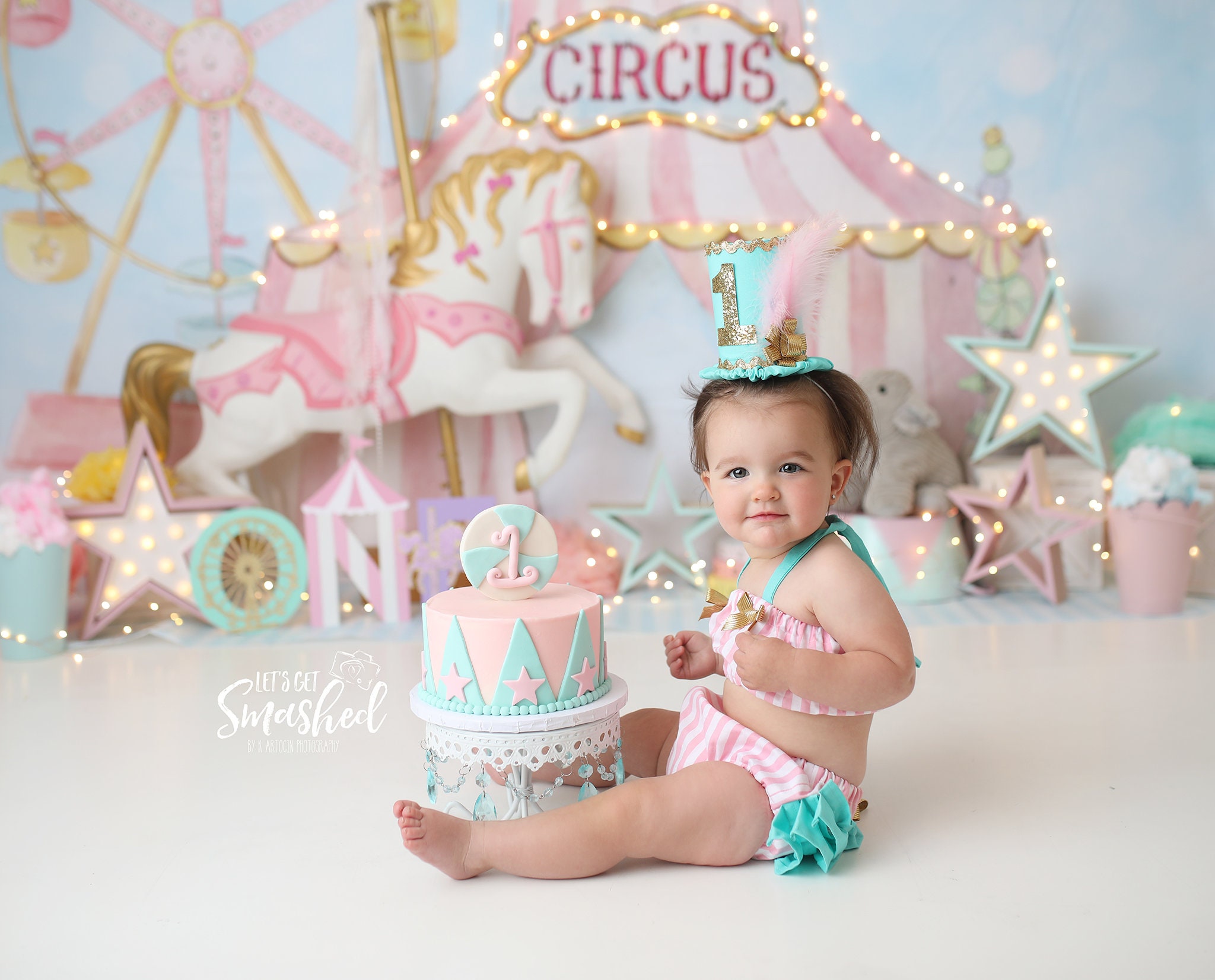 Pink Circus Carousel Backdrop with Props Printed on the Backdrop - Etsy