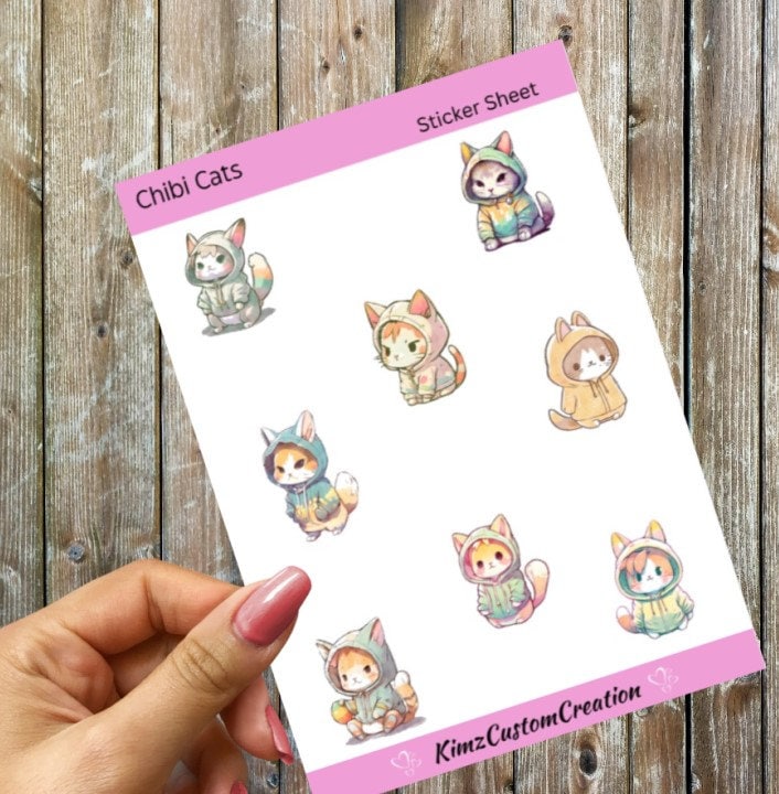 Chibi Cat Sticker Sheet Cute Chibi Cat Sticker Cat Lovers Kiss Cut ...