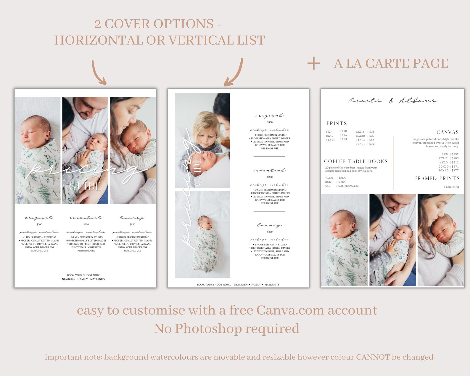 Photography Pricing Guide Template, Easy to Edit No Photoshop Required ...