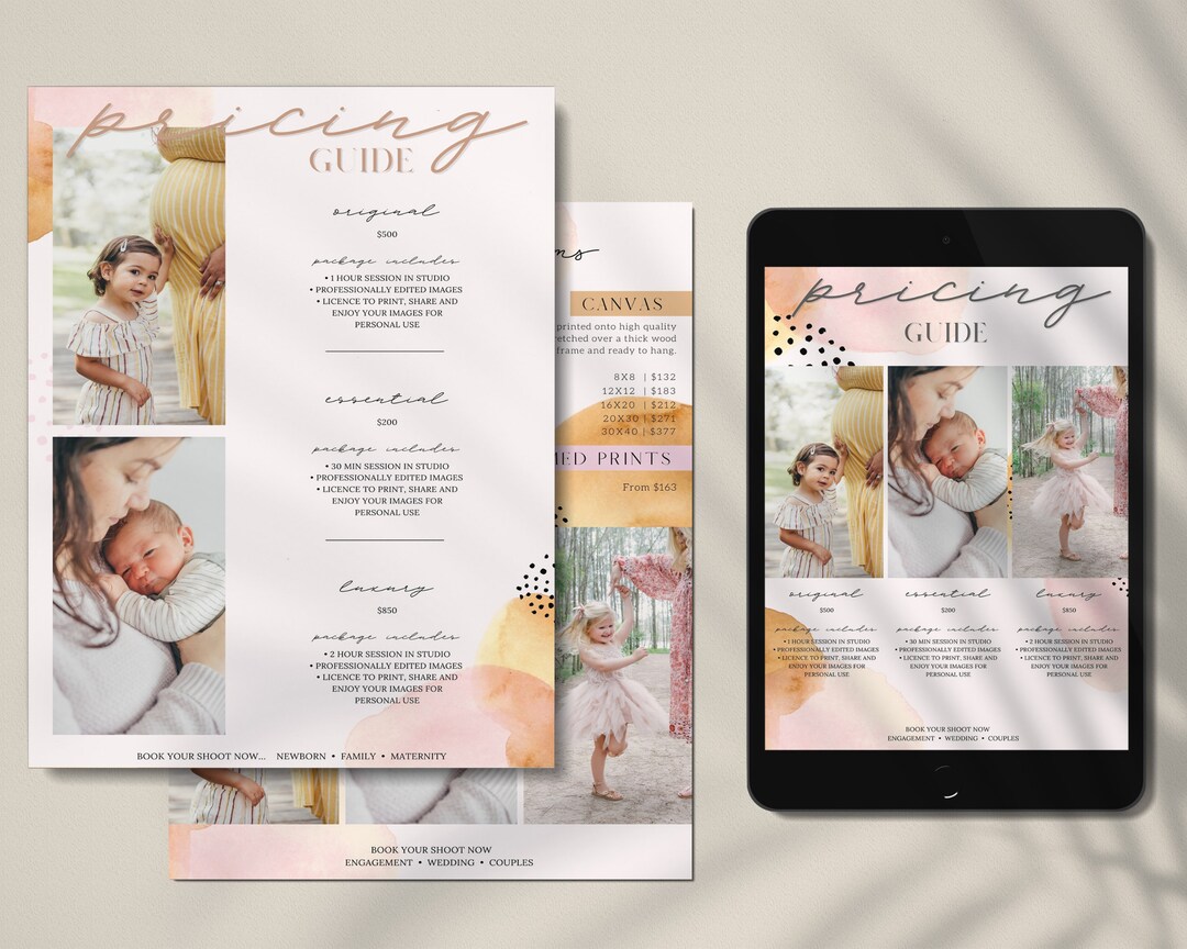 Photography Pricing Guide Template, Easy to Edit No Photoshop Required ...