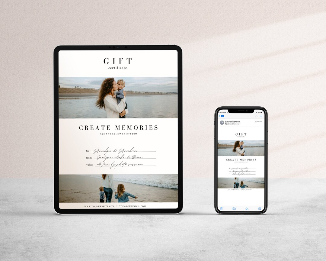 Email Gift Certificate for Photographers, E Gift Card Templates ...