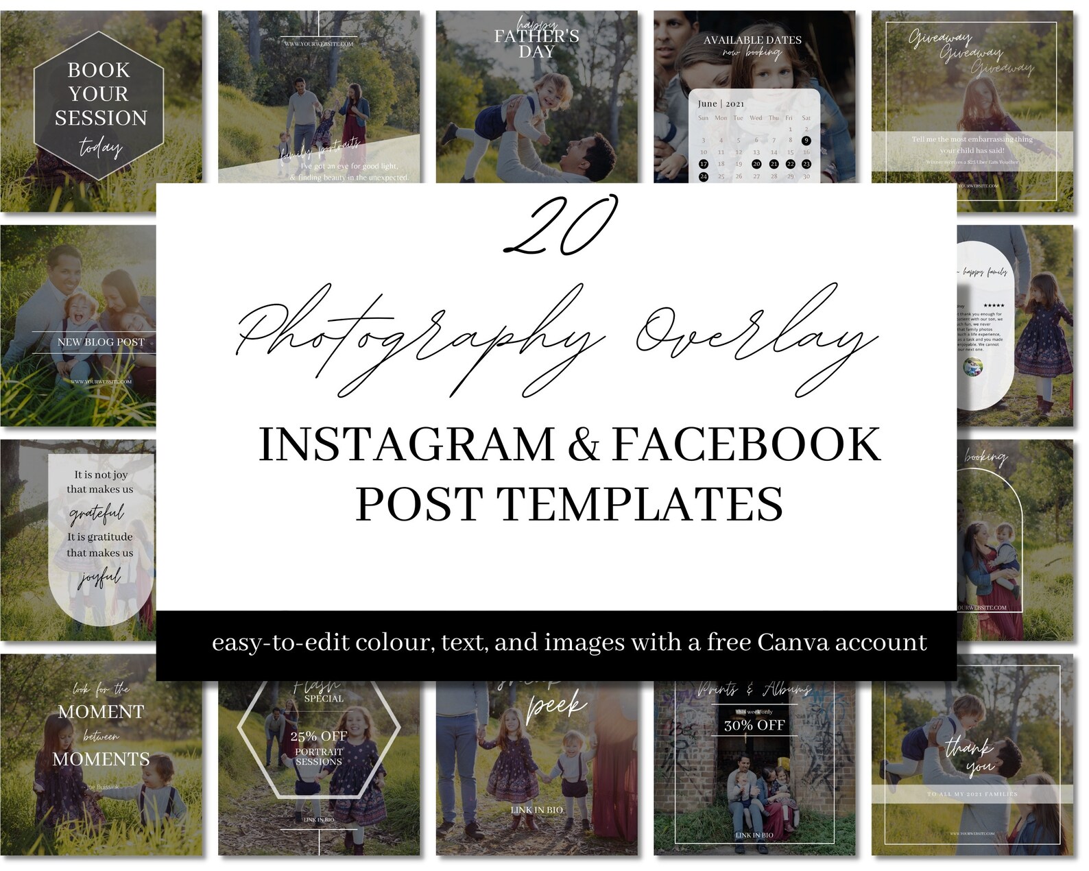Overlay Instagram Post Templates for Photographers, Modern Look Easy to ...