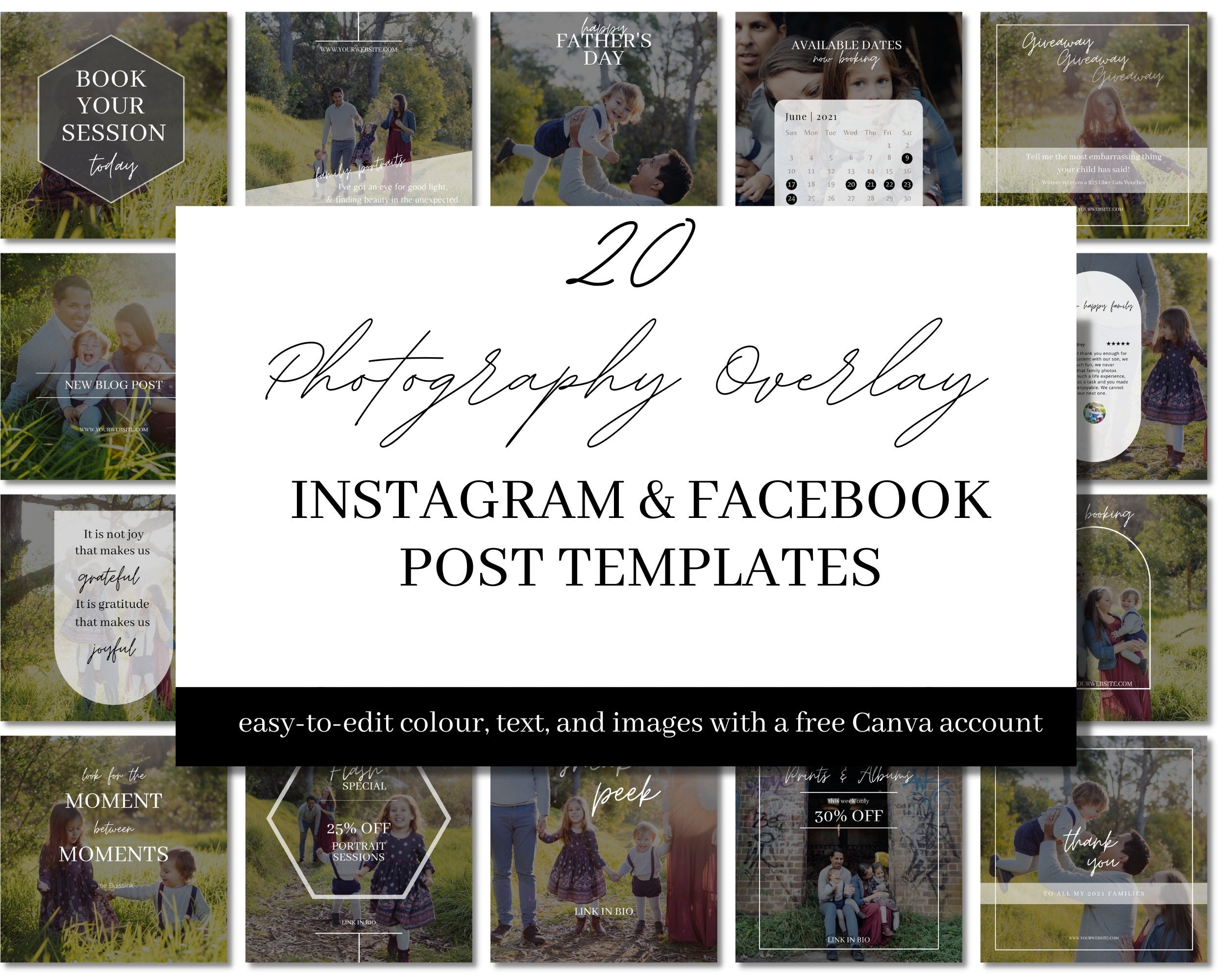 Overlay Instagram Post templates for photographers modern | Etsy